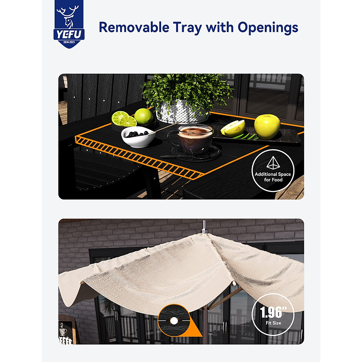 YEFU Balcony Chair, Tall Adirondack Chair Set of 2 with Connecting Tray, Poly Lumber Adirondack Chair Bar Stools, Patio Stools, 380lbs, Weather Resistant for Outdoor Deck Lawn Pool Backyard-Black