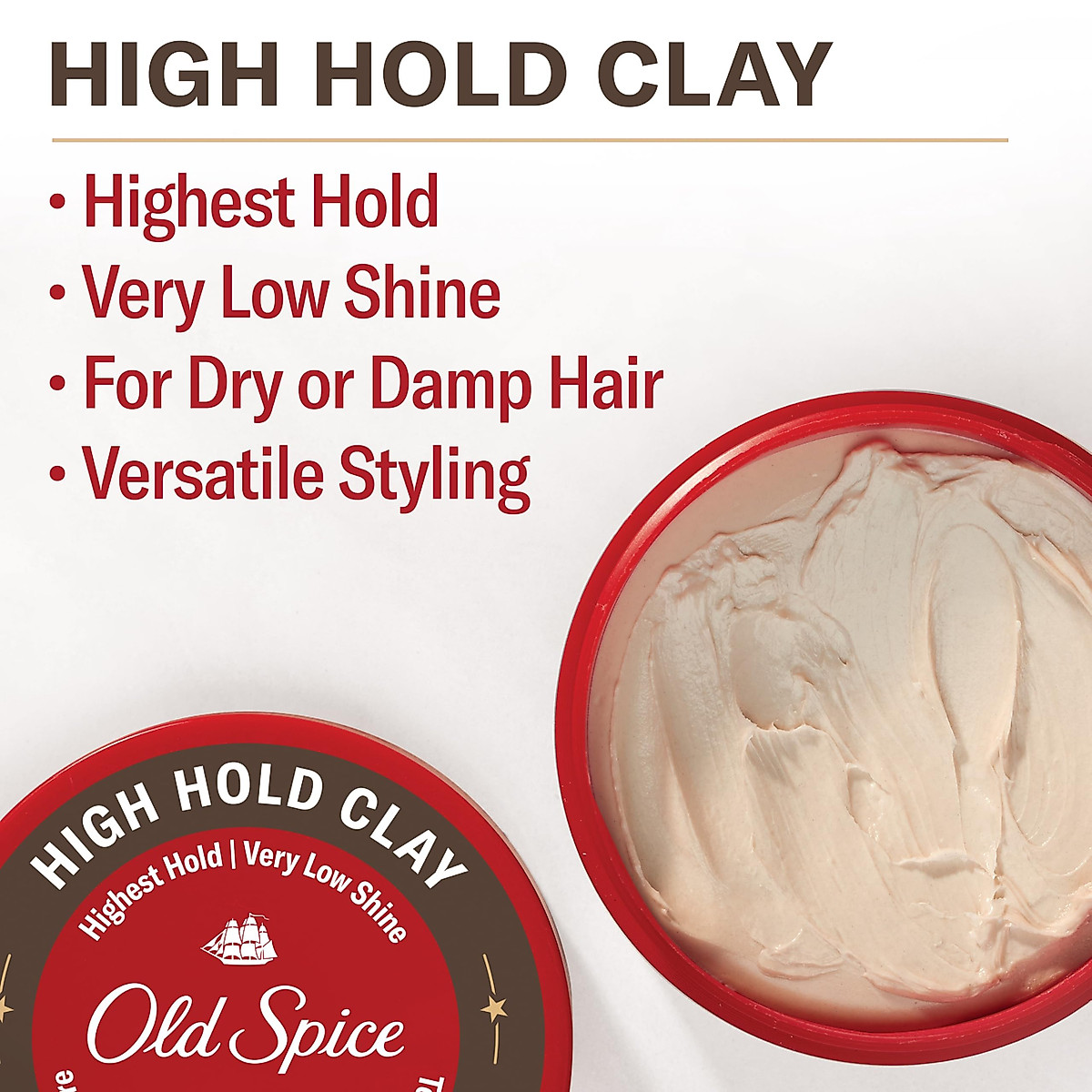 Old Spice High Hold Hair Styling Clay for Men, Highest Hold with Very Low Shine, 2.22 oz