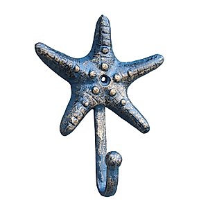 HillSpring Starfish Cast Iron Hook, Decorative Wall Hanger for Keys, Screw and Anchor Included