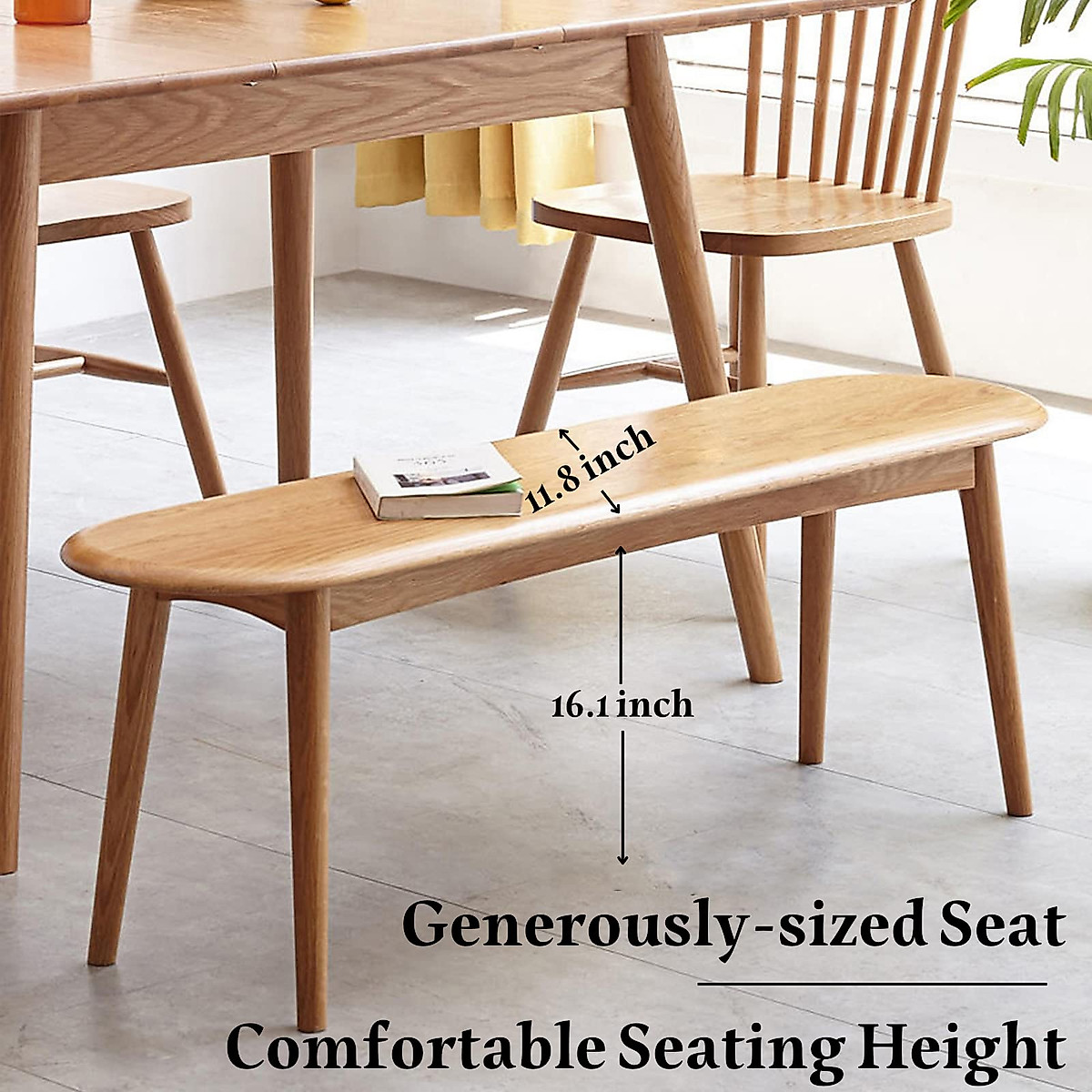 Bamskov 100% FAS-certified Oak Wood Bench, Rounded Corner Entryway Bench, Modern Dining Bench for Entryway, Bedroom, Dining Room, Kitchen (Natural, 12" D x 39" W x 16" H)