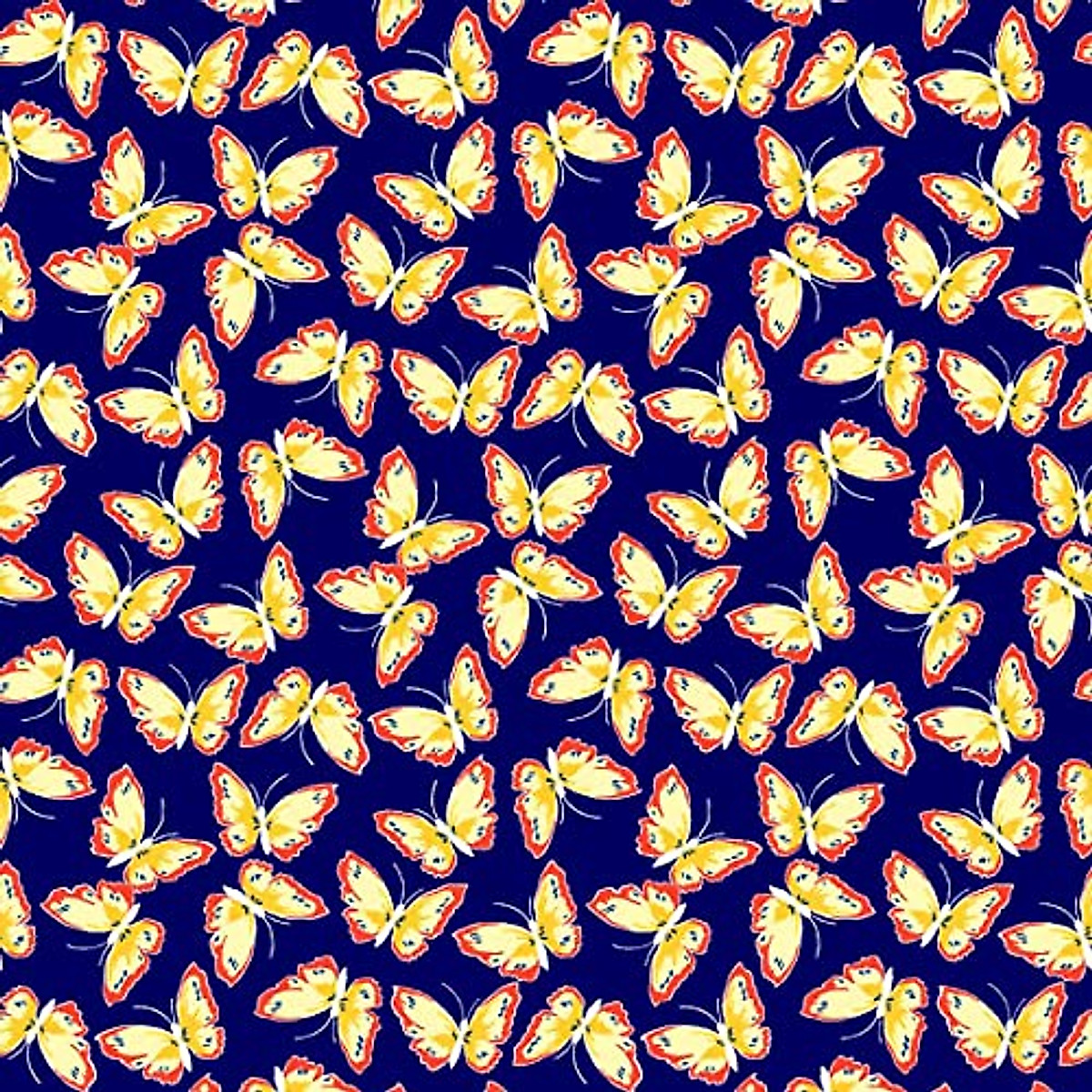 Texco Inc Printed 4x2 Poly Spandex Conversational/Butterfly Design Stretch Ribbed Knit Fabric, Navy Red 1 Yard