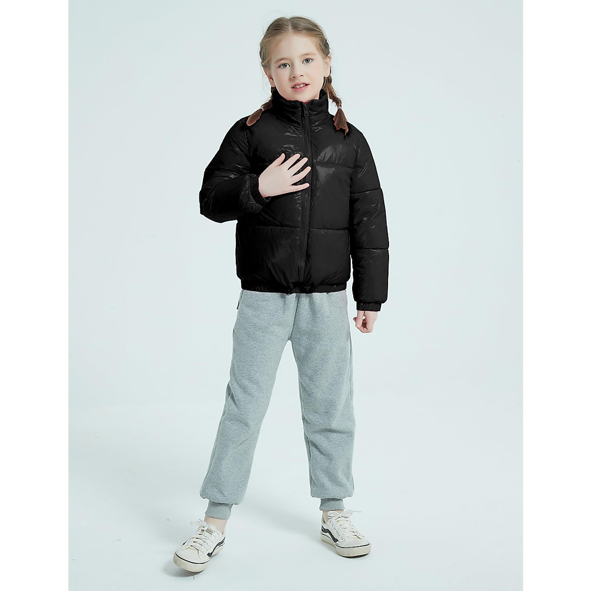 AMEBELLE Toddler Baby Girl Boy Unisex Warm Stand Collar Lightweight Zip Up Down Jacket Coats(1672-Black-6/7Y)