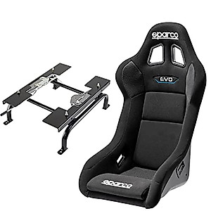 Sparco EVO QRT Racing Seat and Speedway Motors Universal Brackets, Black Large Seat, Lightest Fiberglass Composite Seat Shell, Fitment for Small Cockpits