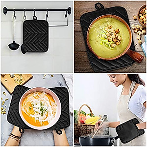 R HORSE 6Pcs Pot Holder with Pocket for Kitchen Black Pocket Pot Holder Set Cotton Heat Resistant Potholder Terry Cloth Coaster Kitchen Hot Pad Oven Mitts Hot Pads Trivet for Baking Cooking 7''x9''