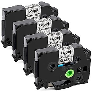 Label Maker Clear Tape Compatible for Brother P-touch TZE-131 Tape, 1/2" (0.47") Laminated Black on Clear TZe131 Brother Label Maker Tape Fits PT-D210 PTH110 PTD220 PTD410 PTD400, 26.2 Feet (8M), 4-PK