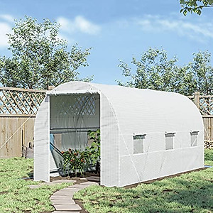 Outsunny 15' x 7' x 7' Walk-in Tunnel Greenhouse Garden Plant Growing House with Door and Ventilation Window, White