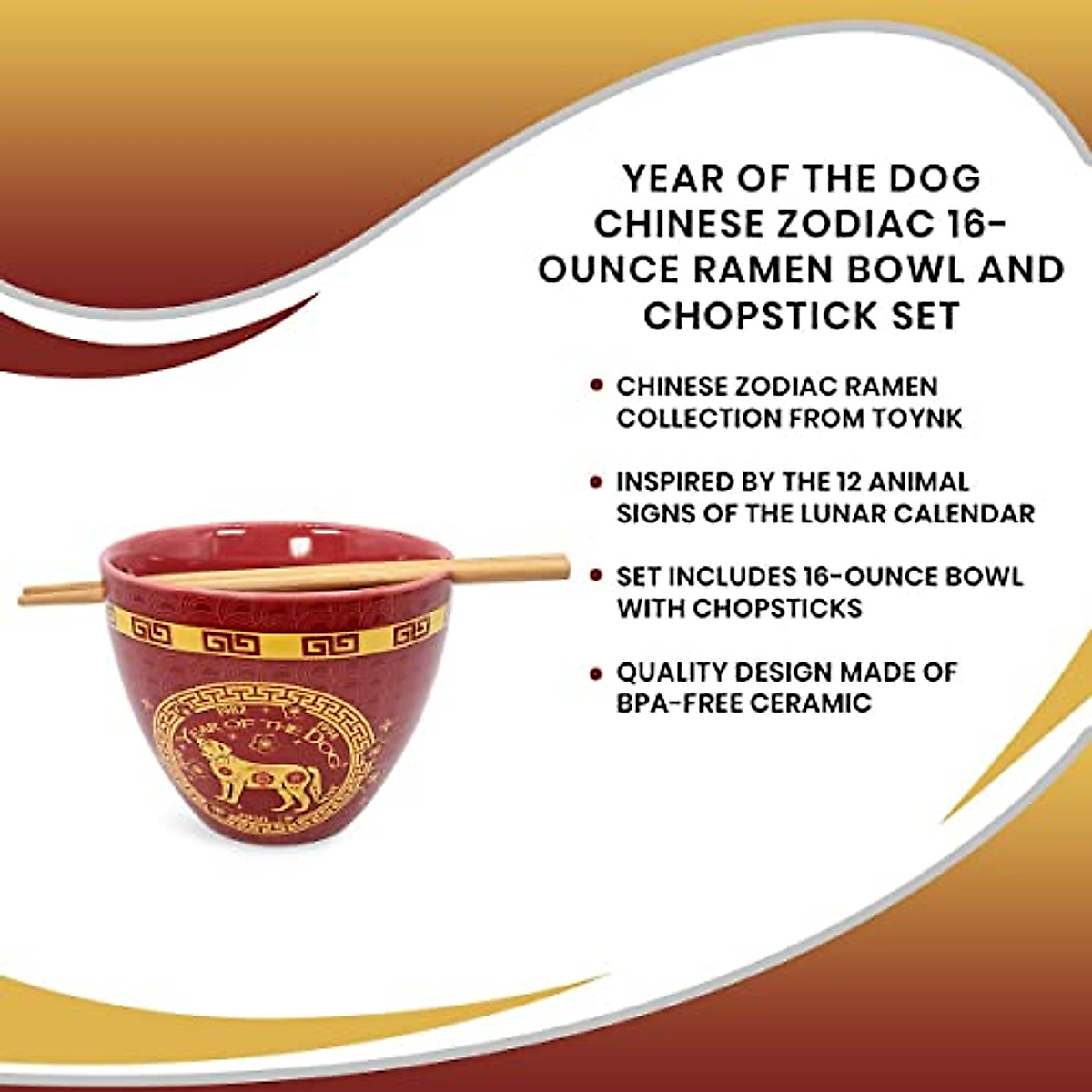 Boom Trendz Year Of The Dog Chinese Zodiac Ceramic Dinnerware Set Includes 16 Ounce Ramen Noodle Bowl and Red One Size
