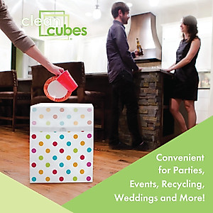 Clean Cubes 13 Gallon Disposable Trash Cans (3-Pack). Reusable Garbage and Recycling Bins for Parties, Events, and More (Polka Dot - 18" Tall x 14" Wide 10" Deep)