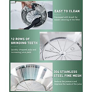 MAMA'S CHOICE Juicer Machine, 800W Juice Extractor with 3'' Big Mouth, 3 Speed Centrifugal Juicer for Whole Fruit Vegetable, Easy to Clean, Non-Slip Feet, BPA-Free