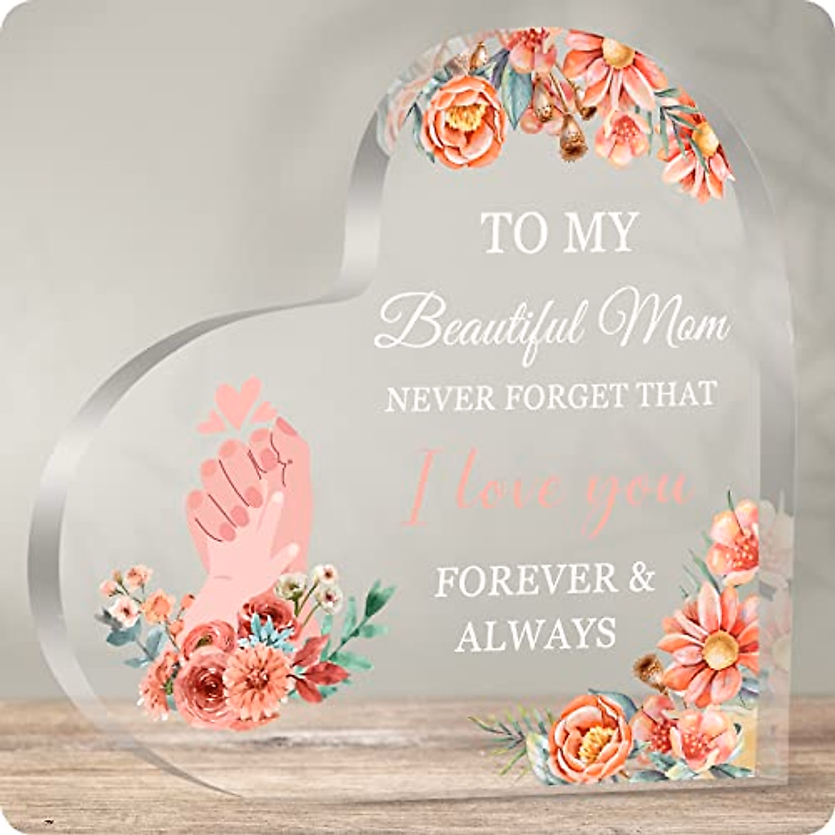 Mom Birthday Gifts for Mom I Love You Mom Mothers Day Gifts Flower Heart Crystal Paperweight for Mom from Daughter Son for Christmas Mothers Day Birthday Thanksgiving Presents