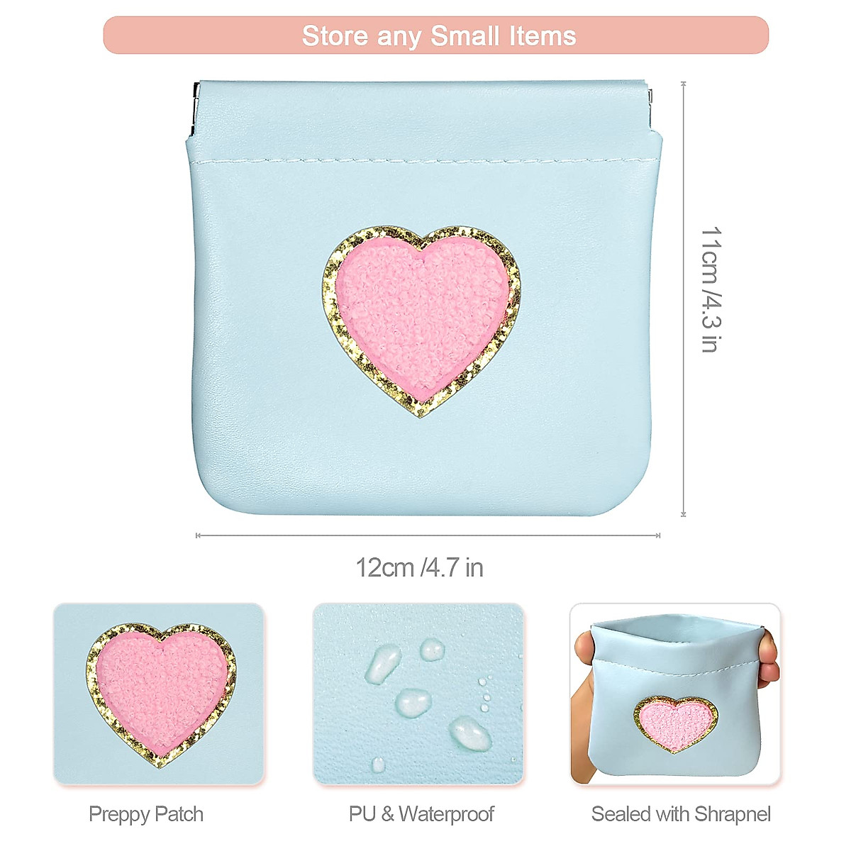 BYXEPA Coin Purse 2 Pack Change Purses Small PU Leather Cosmetic Bag Pocket Heart Makeup Organizer Cute Portable Waterproof Jewelry Travel Case for Women (Pink + Blue)