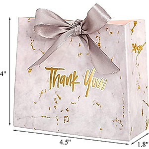 Hacaroa 50 Pack Small Thank You Gift Bags with Silver Ribbon, Marble Pattern Party Favor Bags Candy Boxes, 4.5x1.8x4 Inch Mini Paper Gift Bags Bulk for Wedding, Bridal Shower, Baby Shower