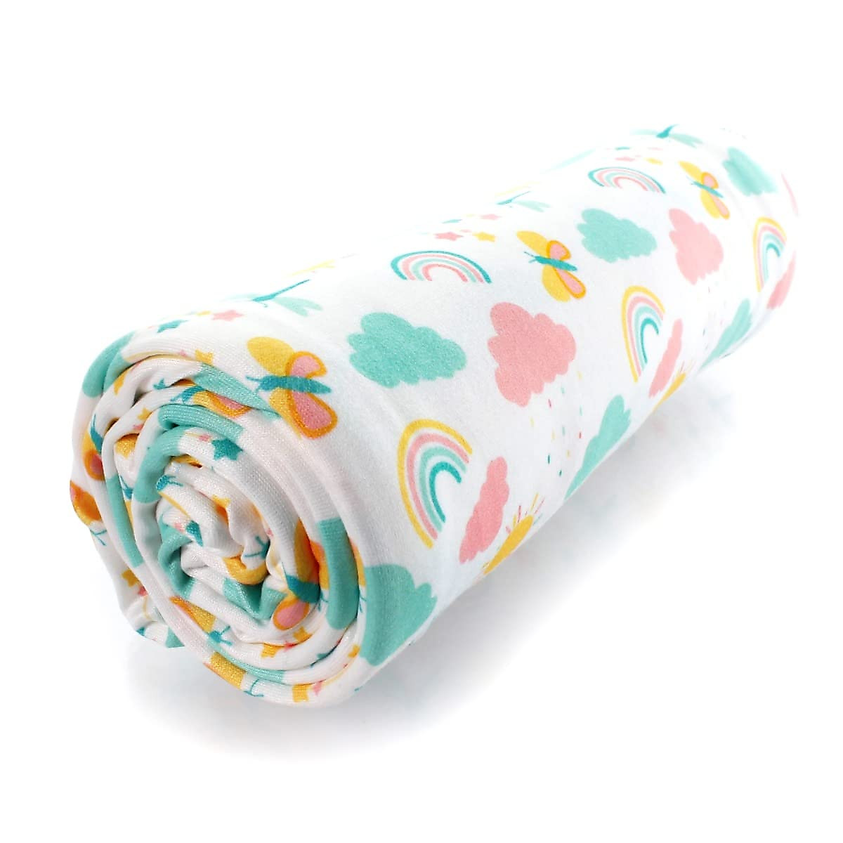 Pastel Rainbows and Butterflies DBP Fabric - Double Brushed Polyester 4 Way Stretch - 1 Yard