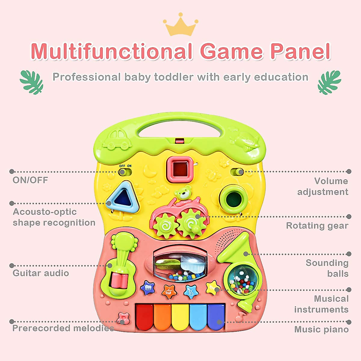 BABY JOY Sit-to-Stand Walker, 2 in 1 Pull and Push Baby Walker w/Detachable Learning Activity Panel, Adjustable Height, Music & Light, Early Development Toys for Toddlers (Pink)