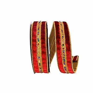 Reliant Ribbon Jewel Stones Trim Velvet Luxe Wired Edge Ribbon, Wine