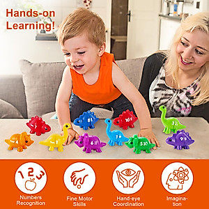 Matching Numbers Fine Motor Toy - Double-Sided Preschool Dinosaur Counting Learning Toy for Number Recognition Improvement, Montessori Educational Toys for Toddlers 18 Months and Up, Boys and Girls…