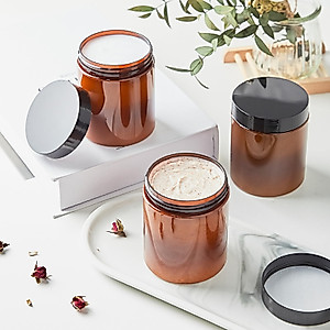 Qeirudu 8 oz Amber Plastic Jars with Lids and Labels, 12 Pack Empty Brown Body Butter Containers for Body Scrub, Cosmetic Beauty Products, Creams and Lotion