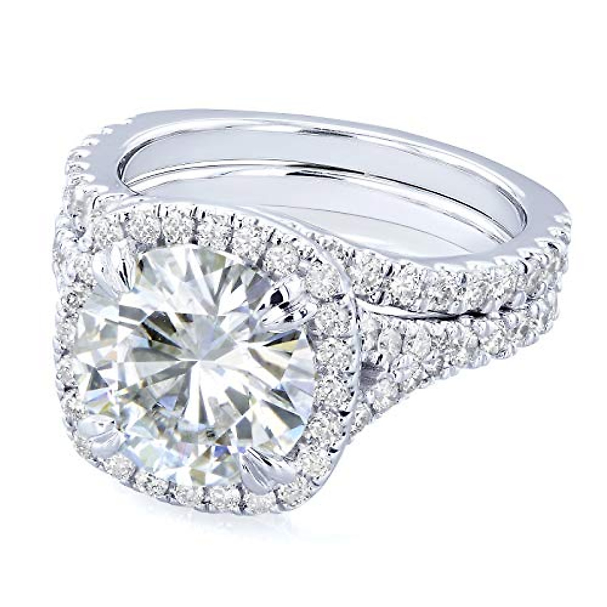 Kobelli Round G-H Moissanite Cushion Halo Bridal Wedding Set 4 CTW 14k White Gold, 7.5