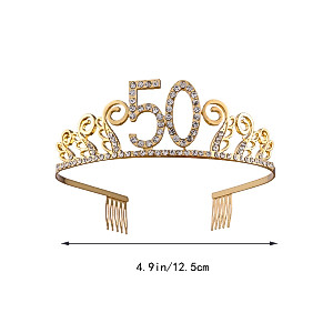 50th Birthday Tiara,Crystal Glitter Birthday Tiara Crown with Side Comb Princess Headband Party Supplies for Women