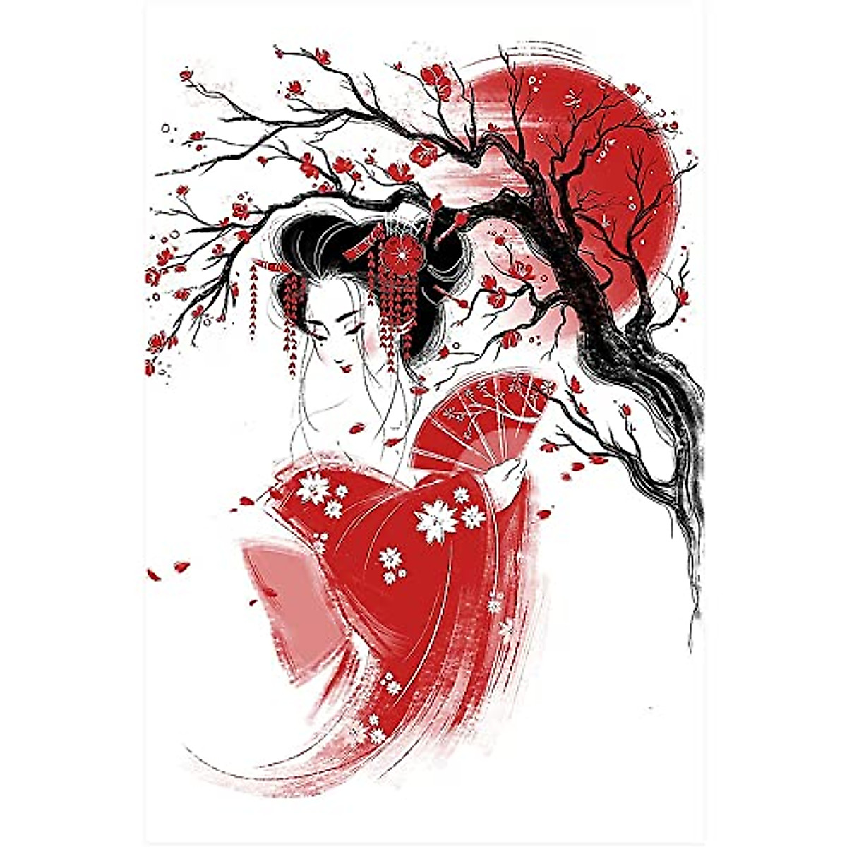 Canvas Wall Art Japanese Geisha Canvas Print Artwork Red Sun And Japanese Woman Wall Art Paintings Modern Picture Print Unframed for Living Room Dinning Room Bedroom Bathroom Home Decor 20x30inch