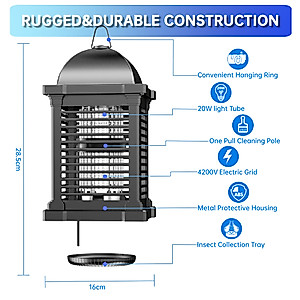 WVV Bug Zapper Outdoor, 1700V Electric Mosquito Zappers Killer, Waterproof Insect Fly Trap,Electronic Light Bulb Lamp for Outdoor and Indoor