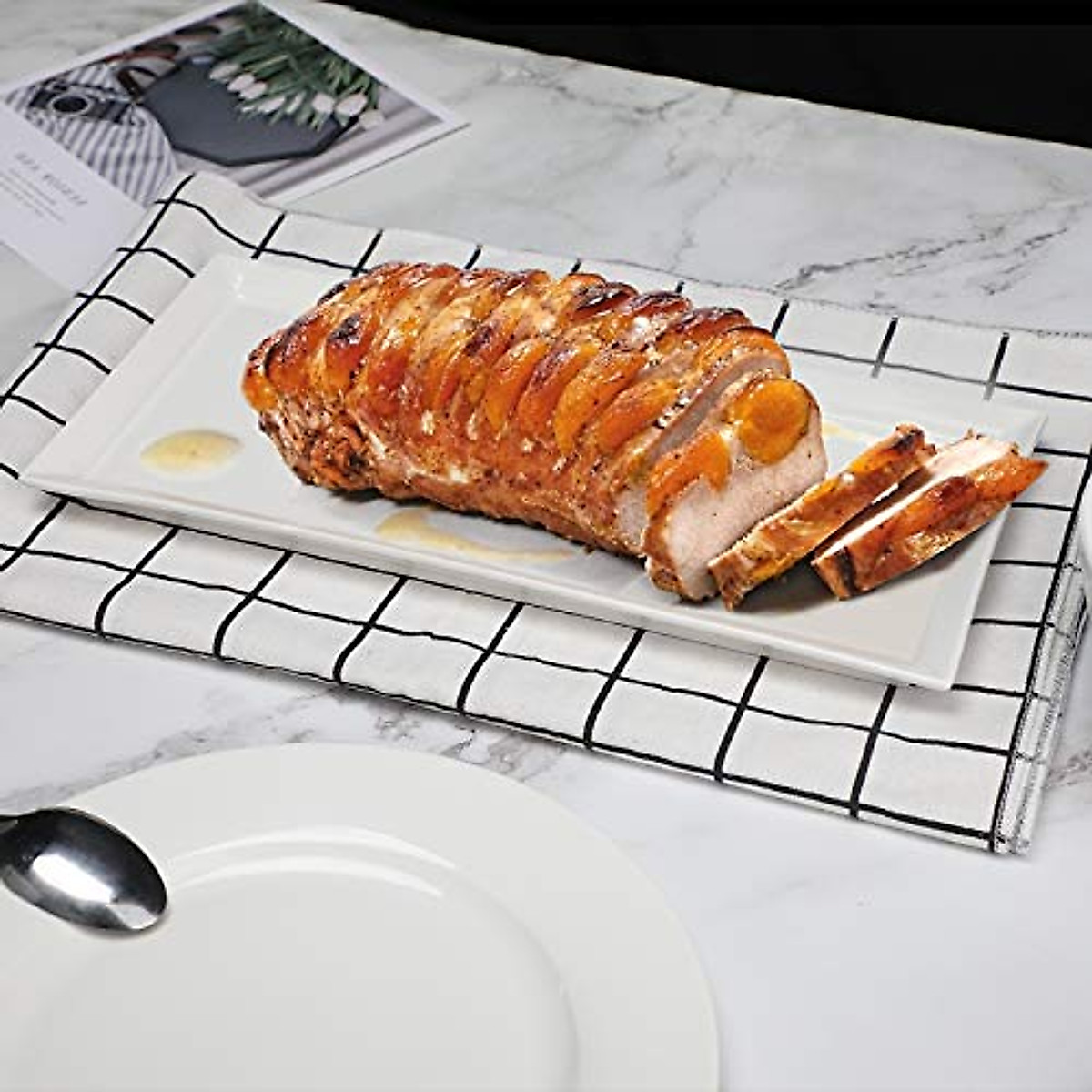 amhomel Serving platter, White Rectangular Serving Plates, Platters for Serving Food, Dessert, Sushi, Vegetable and Cake, Serving Trays for Party, Set of 4, 12.6 Inch