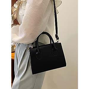 GORGLITTER Women's Double Handle Satchel Shoulder Bag Crossbody Square Bag Purse Handbag Black One Size