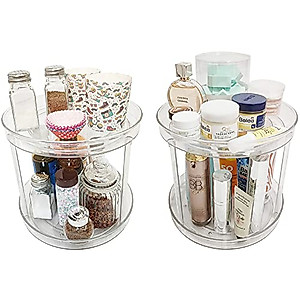 Lazy Susan Turntable 2-Tier Pantry Organization and Storage Spice Rack Spinning Cabinet Organizer Rotating Condiment Tray Spinner for Kitchen Vanity Bathroom Jewelry Makeup Cosmetic 9.2-Inch Clear
