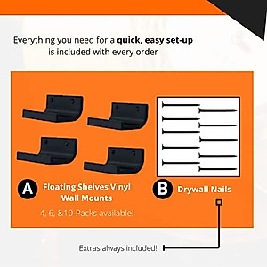 3D Lasers Lab Vinyl Record Shelf Wall Mount-10-Pack | Floating Shelf Holder Display Rack | Album Art Gallery | Daily LP Hanger for Home, Apartment, & Office (Black, 10-Record)