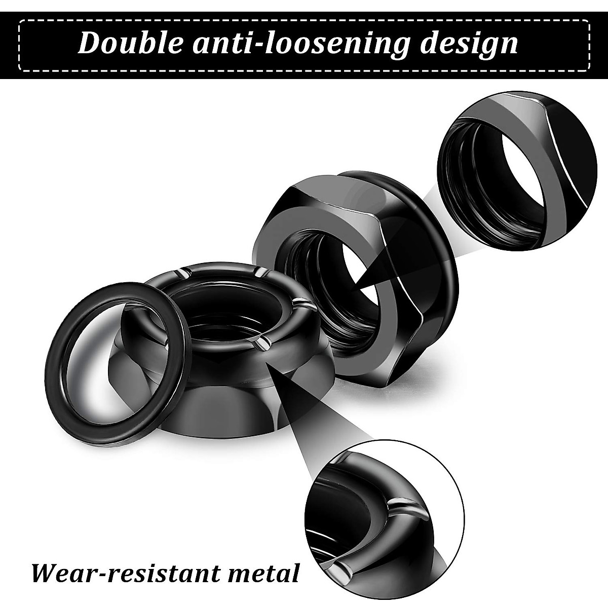 16 Pieces Skateboard Truck Nuts and 16 Pieces Skateboard Truck Axle Washers for Longboards and Skateboard Hardware Kit (Black)