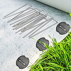 Whonline 100pcs 6 Inch Landscape Staples Set, 50pcs Galvanized Garden Staples and 50pcs Gasket, 11 Gauge Heavy Duty Fabric Staples for Securing Lawn Fabric, Weed Barrier