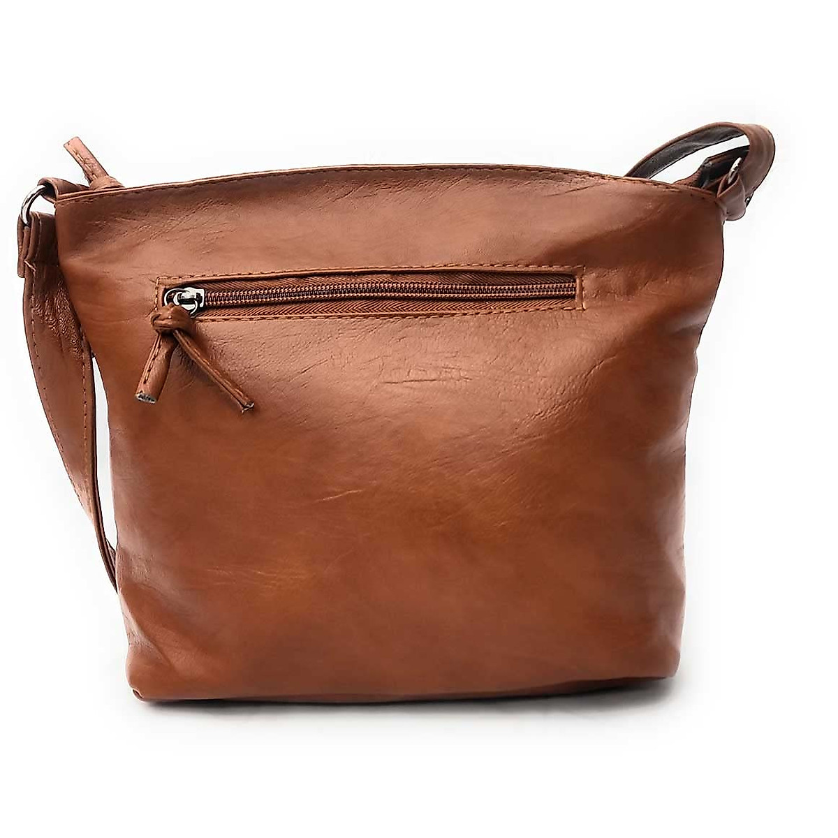 MariaKinz Soft Leather 4 Zipper Pockets Crossbody Purse and Handbag (Brown)