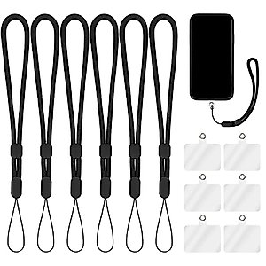 cobee Hand Wrist Strap Lanyard with Tether Patch, 6 Pcs Adjustable Nylon Wrist Straps with 6 Pcs Transparent Phone Pads Cell Phone Lanyard Strap Holder Hand Straps for Mobile Phone Camera Key Wallet