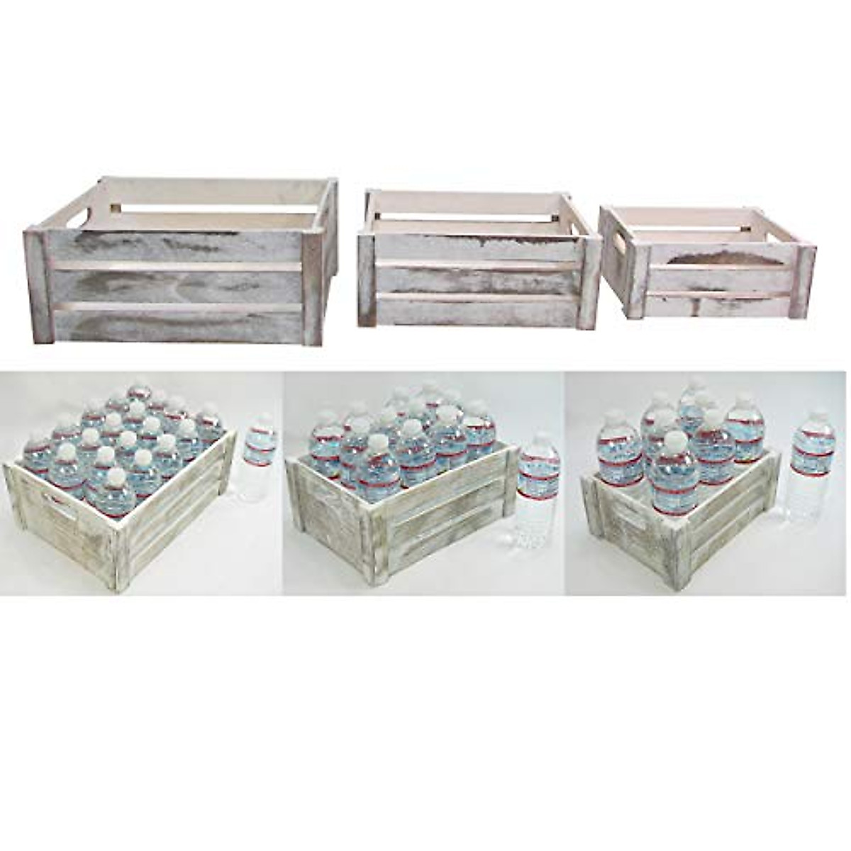 Admired By Nature Rustic White Set of 3 Distressed Decorative Wood Crates Storage Container