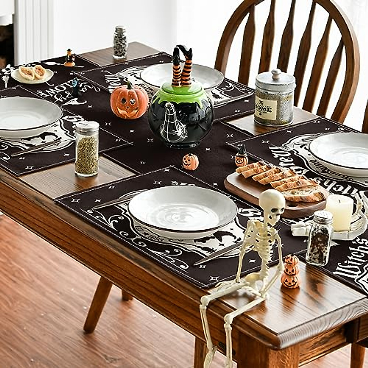 Artoid Mode Black Brewing Salem Placemats Set of 4, 12x18 Inch Seasonal Table Mats for Party Kitchen Dining Decoration