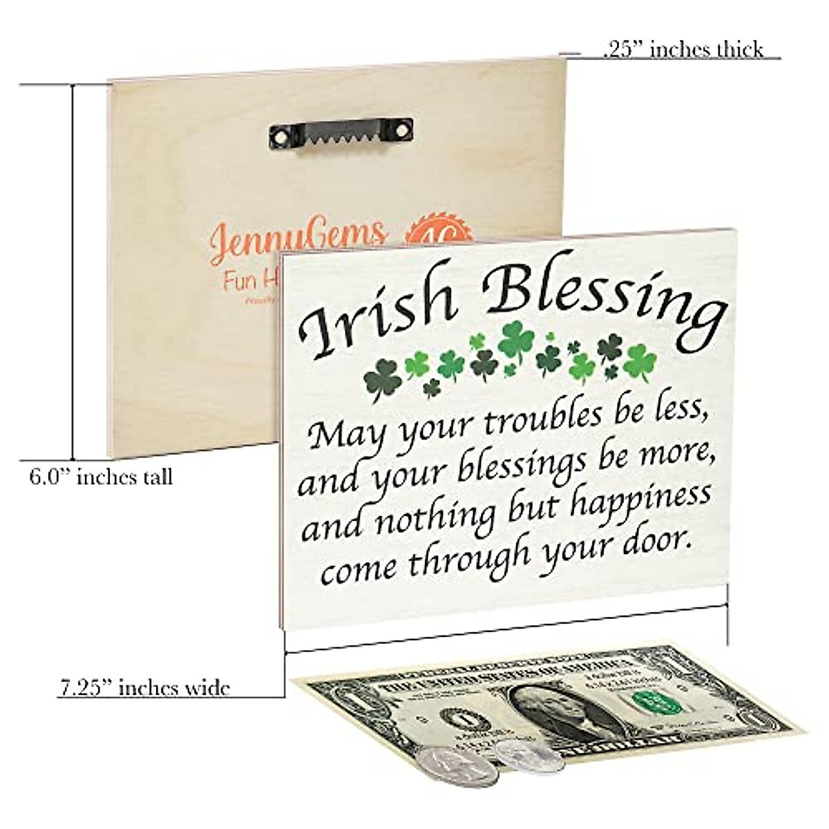JennyGems St Patricks Day Decor, Irish Blessing Sign, May Your Troubles Be Less and Your Blessings Be More, Irish Prayer, Irish Decor, 7.25 x 6 Hanging Wood Sign