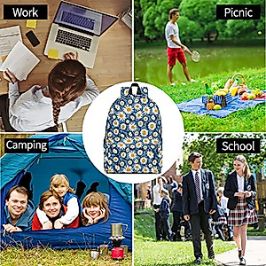 Gsobvpe Backpack for Boys & Girls, Lightweight 17 Inch Bookbag with Bottle Side Pockets for Picnic, Camping (BP-blue daisy)