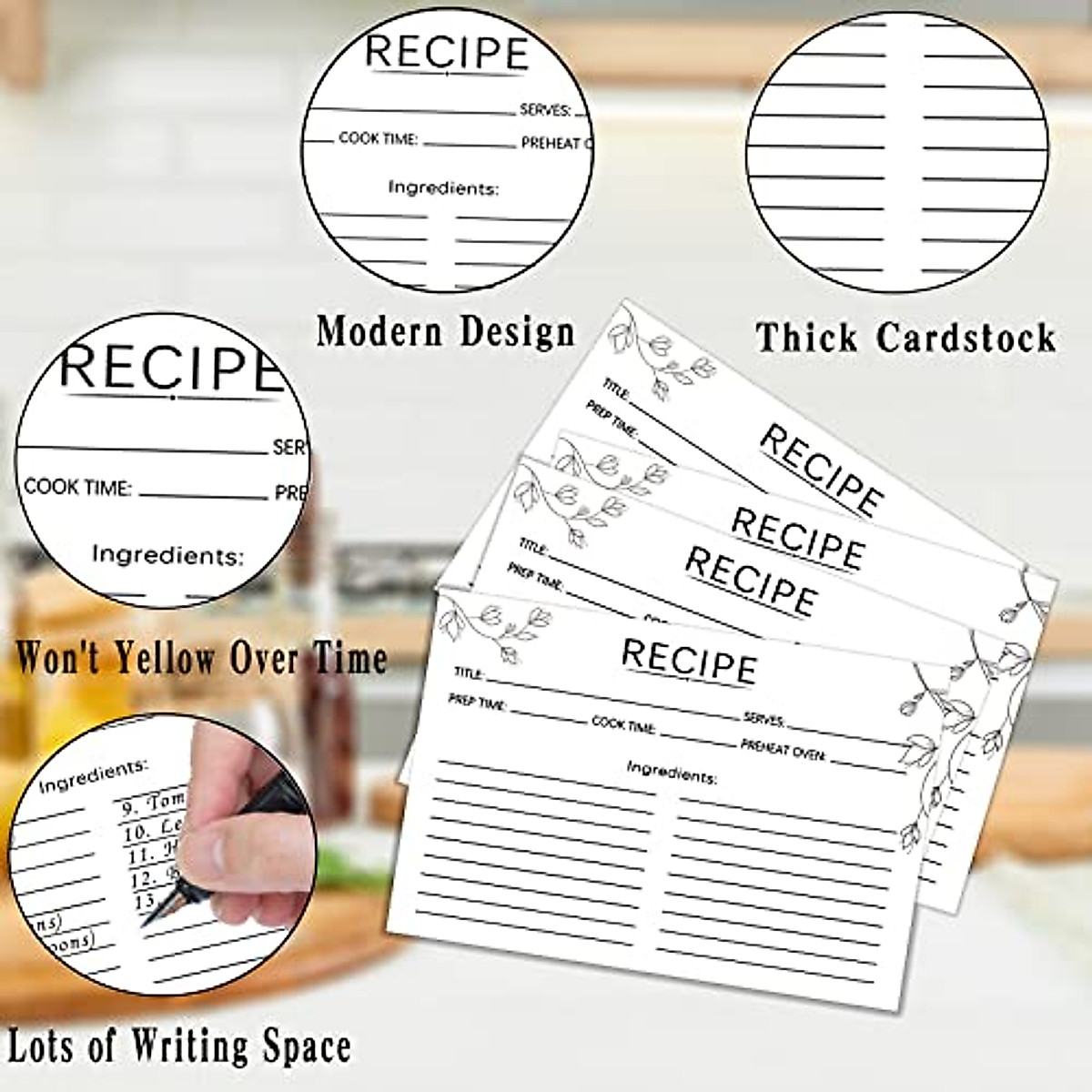 100 Count Recipe Cards, Recipe Cards 4x6 Inch White, 4x6 Recipe Cards Double Sided, Blank Recipe Cards for Bridal Showers and Wedding, Christmas Gifts