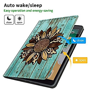 Case for Kindle Fire 7 12th Generation 2022 Release Latest Model Fire 7 Tablet Case for Kids Lightweight Protective PU Leather Smart Stand Cover with Auto Wake Sleep - Leopard Grain Sunflower
