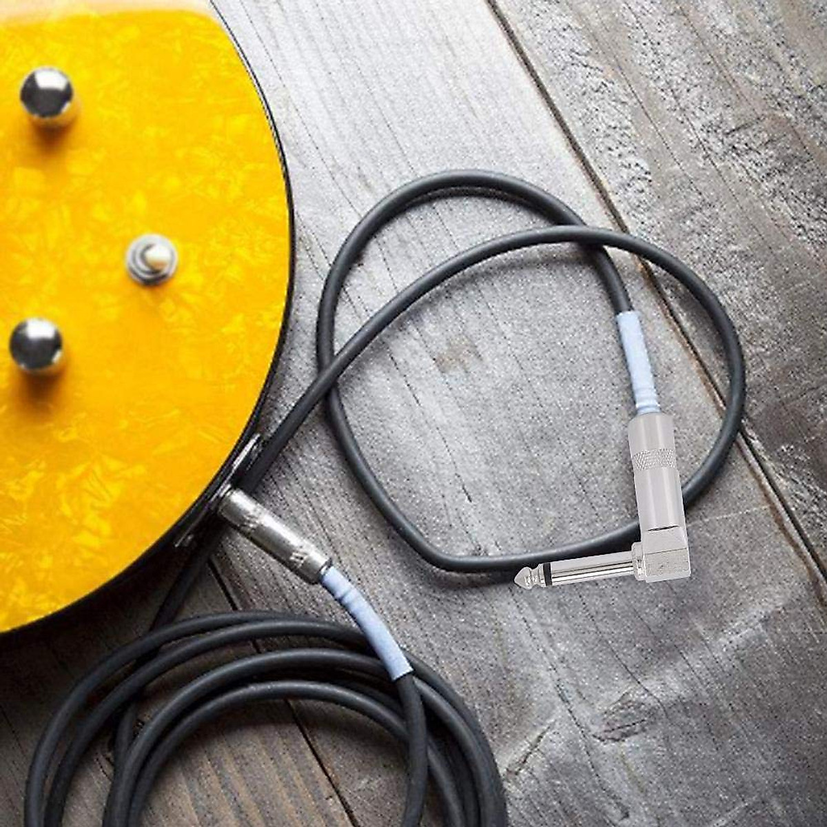 5pcs Right Angle Mono Phone Plug,90 Degree 6.35mm (1/4 Inch) L-Shape Guitar Audio Jack Connector Microphone Cable Terminal