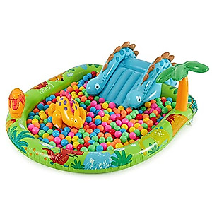 Intex 57166EP Little Dino Dinosaur Themed Inflatable Backyard Pool Play Center with Palm Tree Sprayer, Mini Slide, and Inflatable Dinosaur