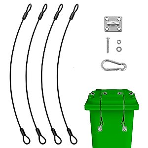 QWORK Black Garbage Trash Can Locks with Adjustable Wire Ropes, Heavy-Duty Stainless Steel Hasps, Rust-Resistant Hardware, Quick Installation, 4 Pcs