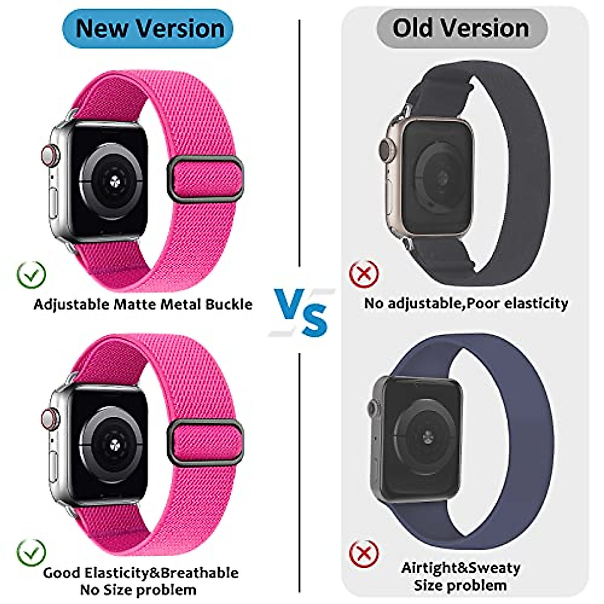 Greatfine Stretchy Solo Loop Strap Compatible with Apple Watch Band 38mm 40mm 41mm,Elastic Nylon Braided Band&Adjustable Buckle Women Men Sport Strap for iWatch Series 8 7 6 5 4 3 2 1 SE Ultra,H Pink