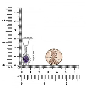 ARAIYA FINE JEWELRY 925 Sterling Silver Round-shape Diamond and Oval Amethyst Halo Pendant Necklace (1/3 cttw, I-J Color, I2-I3 Clarity), 18"