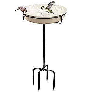 28In Freestanding Birdbaths Bowl Outdoor, Free Standing Garden Bird Bath Bird Feeder Bowl with Metal Stake, Detachable Decoration Spa Birdfeeder for Garden Patio Yard Lawn, 4 Spiky Feet (White)