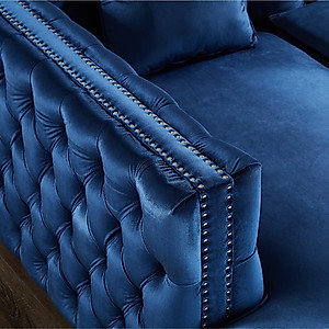 Inspired Home Navy Chaise Sectional Sofa - Design: Giovanni | 115" Left Facing | Velvet | Storage | Metal Legs | Tufted Design