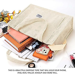 Corduroy Tote Bag for Women Small Satchel Bag Mini Tote Bag Aesthetic Crossbody Bag Handbag - School Work Travel Shopping(Beige)