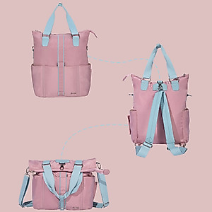 Diaper Bag Backpack for Mom Dad, ZWFLAU Multifunction Tote Travel Diaper Backpack, 4 in 1 Waterproof Convertible Lightweight Diaper Bags for Baby Boys Girls(Pink)