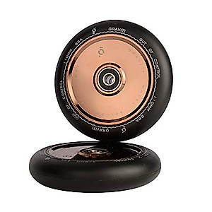 Graviti Pro Scooter Wheel 1 Pair 110mm Hollow Wheels with Abec 9 Bearings for MGP/Razor/Lucky/Envy/Vokul Scooter (2pcs) (Black PU Chrome Brown Core)