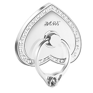 Phone Stand, Luxury Updated Re-Usable Metal Stainless Phone & Tablet Anti Drop Ring Stand Holder with Diamonds for iPhone iPod iPad Samsung and More (Heart Shape) (Silver)